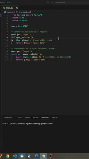 “Async vs Sync en FastAPI ⚙️🚀 (esto pasa por debajo)”
