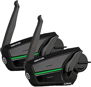 LEXIN Novus Motorcycle Bluetooth Headset, Mesh 3.0 Helmet Communication System, 32 Riders Motorcycle Intercom, Support Audio Multitasking/Music Sharing/Hands-Free Call/Headlamp/FM Radio, Dual Pack