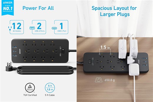 Don't Pay $36, Get a 12-Outlet Anker Surge Protector Power Strip with USB-C (2100J) for $21.98