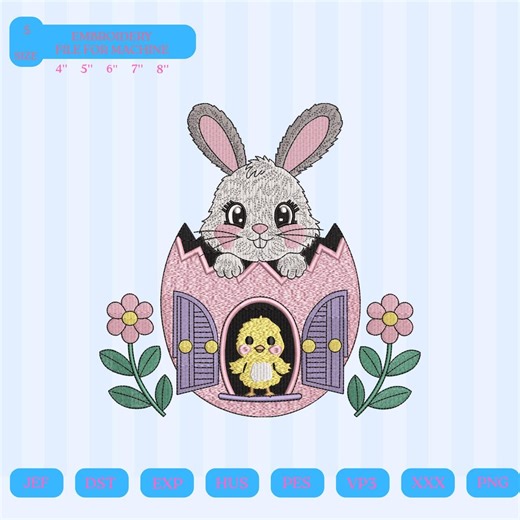 Easter Bunny Embroidery Design Pes, Rabbit in Egg Shell Embroidery File for Kids, Easter Chick Digital Embroidery, Pes Dst Emb Jef Files - Etsy