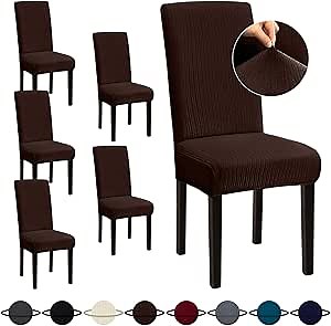 Sufdari Dining Room Chair Covers Set of 6, Coffee Chair Covers for Dining Chairs, Non-Slip Spandex Kitchen Parsons Chair Covers, Stretch Dining Chair Slipcovers for Dining Room, Hotel (Large)