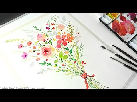 How to paint a flower bouquet with watercolors - Jay Art