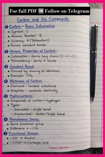 Topper handwritten notes 📚 | Carbon & Its Compounds ✍️🔥