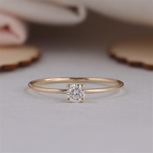 Petite Lab Diamond Promise Ring in 14k Gold, Dainty Solitaire Diamond Ring, Thin Minimalist Band, Birthday Gift for Her - Etsy