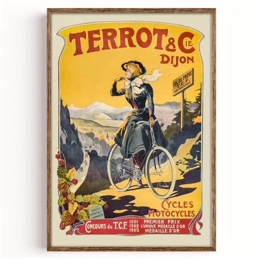 Vintage Terrot Cycles Poster Art Print - Dijon France Bicycle Art Nouveau 1905 - Etsy