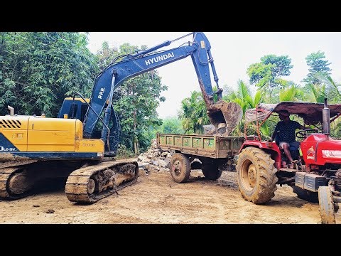 Unbelievable Loading Skills! Excavator vs Tractor || Village Construction Work Tractor Viral Video