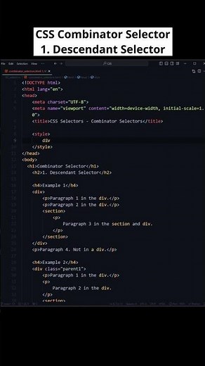 CSS Combinator Selector - Descendant Selector with Example! #csstutorial #codewithmayur
