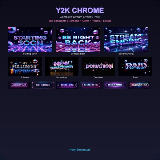 Y2K Chrome Stream Overlay Pack: Holographic Twitch Kit (animated) - Etsy