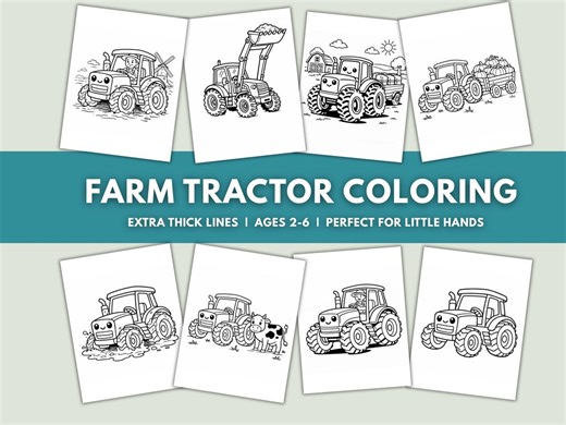Farm Tractor Coloring Pages for Kids | Easy Toddler Preschool Activity (digital Download) - Etsy