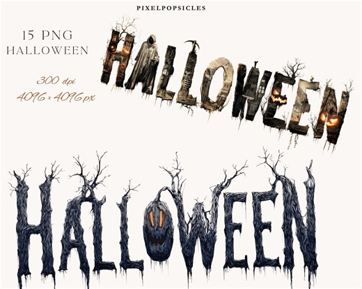 Spooky Halloween PNG Text: Pumpkin Faces, Creepy Tree Letters (digital Download) 1# - Etsy