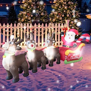 10 Ft Long Santa Reindeer Christmas Inflatable Outdoor Decoration, Santa on Sleigh with 3 Reindeer Inflatable Christmas Blow up Yard Decoration for Garden Lawn Home Holiday Xmas Party Decor