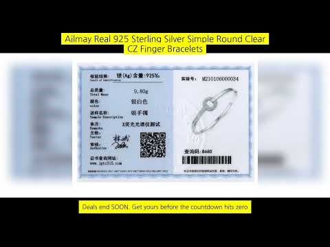 Ailmay Real 925 Sterling Silver Simple Round Clear Cz Finger Bracelets For