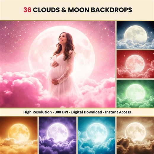 36 Clouds & Moon Digital Backdrops, Wedding Backdrops and Maternity Backdrops, Photoshop Backgrounds, Photoshop Composite, Photoshop Overlay - Etsy
