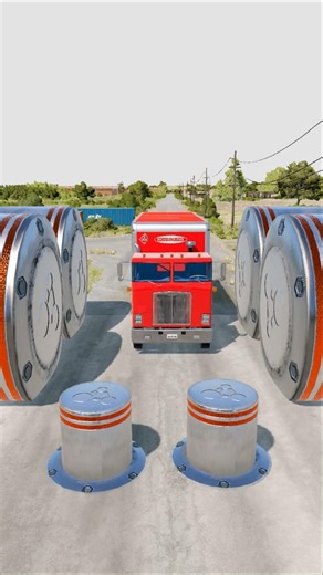 Mix Colourful Fatbed Trucks & Cargo Trucks & SChool Bus vs Bollards Crash #shorts #beamng #crash