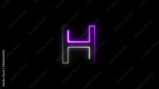 H, Alphabet h, Neon Glowing Animation. Neon Glowing Letters ' H ' Motion Graphics. Futuristic Neon Alphabet Text Animation