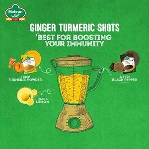 A stronger immunity fights the infections better. Here's an easy recipe for Ginger Turmeric immunity boosting shots in a few steps watch and share it with your loved ones. #MehranFoods #ImmunityBooster #Covid19 #StaySafe #StayHealthy | Mehran Foods