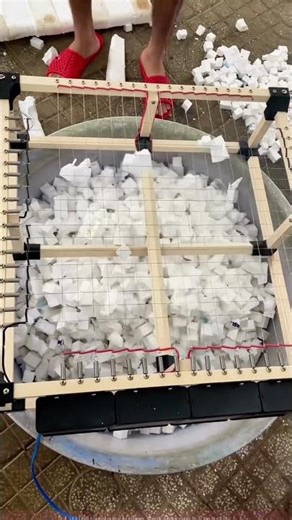 Efficient Foam Cutting Machine! Watch how large foam blocks become small fragments