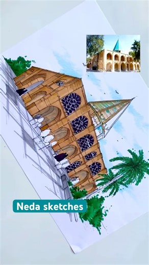 Historical building drawing : architectural drawing lessons 🩵💚