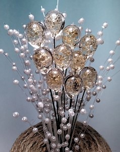 GOLD GLITTER ORB - Glass Drop Orb: Glass With Gold Glitter Inside Each Unique; Handmade Lampwork, Jewelry, Mix Media, Plant Pick, Wedding - Etsy