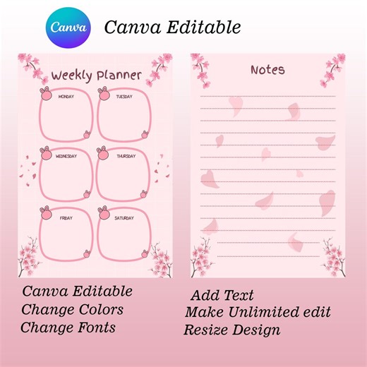 Pink Weekly Planner Template | Family Organizer, Canva Editable (digital Download PDF A4 Size ) - Etsy