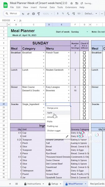 I worked on this spreadsheet for so long. I want to share it with as many people as possible. #MealPlanning #MealPrep #HealthyEating #HomeCooking #MealPreparation #SimplifyMealTime #EfficientCooking #TimeSavingTools #MealPlanner #FoodPrep
