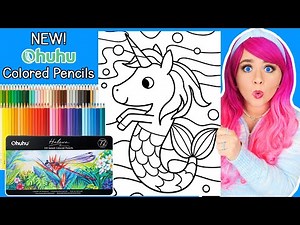 Coloring a Unicorn Mermaid Coloring Page | NEW! Ohuhu Halawa Oil-Based Colored Pencils Tutorial