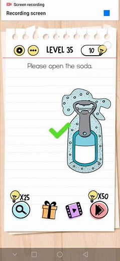 Brain test Level 35 please open the soda Walkthrough