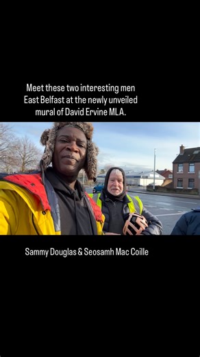 Meaningful conversations in East Belfast today at the newly unveiled David Ervine MLA mural with Sammy Douglas and Seosamh Mac Coille. We explored peacebuilding, post-conflict reconciliation, and the powerful role of murals as art of resistance and commemoration.Important discussions on inclusion and addressing violence against women, girls, and immigrants. 📸 Seosamh documents murals throughout Northern Ireland via Extramural Activity| Sammy serves as DUP Councillor at City Hall #Peacebuilding 