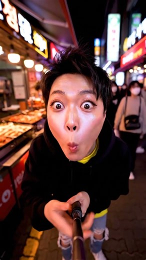 Alien vlogs hilarious first kimchi reaction with selfie stick.