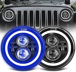 ZIMABLUE 7 inch Led Headlights Round Blue Halo led H6024 Headlight With Hi/Lo Beam DRL Amber Turn Signal Compatible With Jeep Wrangler JK TJ CJ LJ Compatible With Chevy Ford GMC Dodge And Mazda
