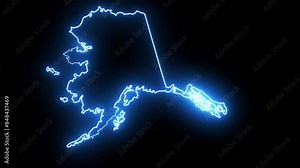 map of the state of Alaska in the united states with a blue glowing neon effect