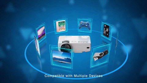 AuKing Projector, 2025 Upgraded Mini Projector, Full HD 1080P Home Theater Video Projector, Compatible with HDMI/USB/AV/Smartphone/TV Box/Laptop