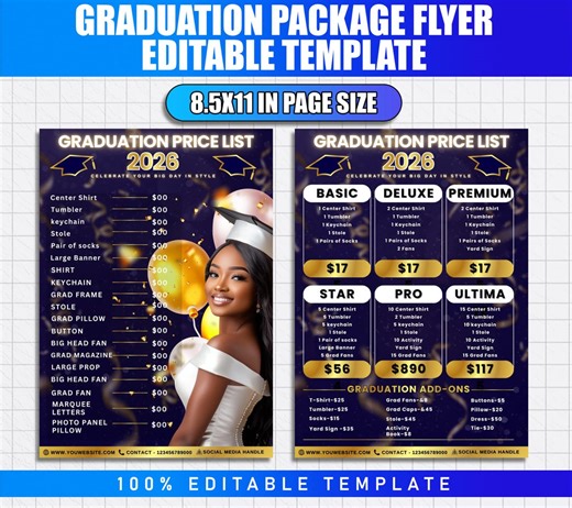 Graduation Package Flyer Template | DIY Graduation Bundles Marketing Design | Class of 2026 Crafters Price List Canva Editable - Etsy