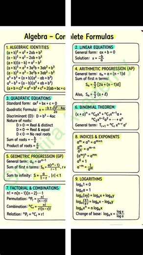 Algebra ka full formula pack🔥#Algebra#MathsReel#Class10Maths#Class12Maths