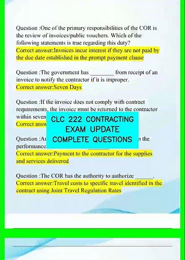 CLC 222 CONTRACTING EXAM UPDATE COMPLETE QUESTIONS video
