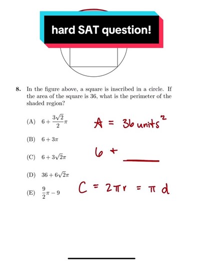 can you solve this difficult SAT math question? #mathiscool #mathtok #satmath #actmath #circumference #diameter #area