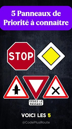 5 panneaux de Priorité à connaître 🚦🔥 Apprends le Code de la Route en toute simplicité avec @codeplusroute2 ! 📖✨ Des astuces, des quiz et des conseils pour réussir ton examen 🎯✅ Abonne- 🤎🍂🌙 | Bonneconduite