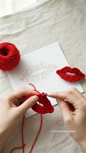 Crochet Lips Appliqué – Bold Red Lip Motif Handmade with Yarn 💋