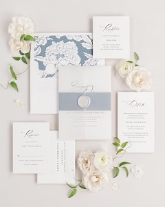 Vellum Wedding Invitations: Modern Script, Blue Ribbon & Wax Seal - Etsy