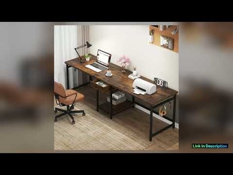Tribesigns 7874 Two Person Desk with 2 Drawers Long Double Computer Desk Gaming Table with Shelves
