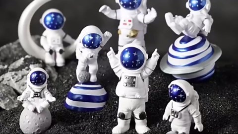 Blue White Astronaut Statues Set of 4, Spaceman Sculpture Figurines Outer Space Theme Decor for Nursery Room Cake Topper