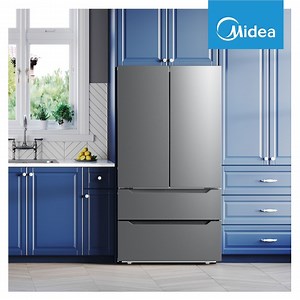 Searching for a fridge that ensures effortless and reliable cold food storage? 22.5 Cu. Ft. Counter-Depth 4-Door French Door Refrigerator, crafted with user-friendly features, bright interior lighting, and crisper drawers to cut down on food waste. Simplify your food storage experience with effortless accessibility. #HomeAppliances #MakeYourselfAtHome #MideaCanada #Refrigerator #Fridge | Midea