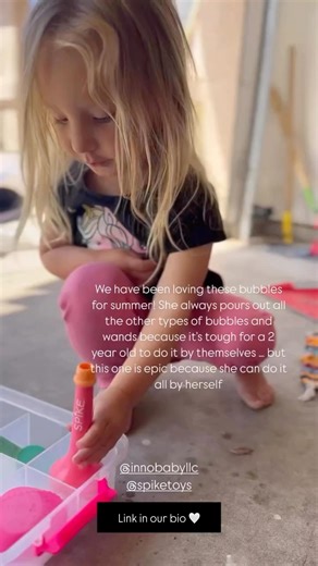 The coolest toy for a 2 year old is right here!⁠ ⁠ Our Spike bubble wand and botanical bubbles are super toddler-friendly, creating a ton of bubbles off of just one tiny toddler breath with a wand that they can use all by themselves. That’s right: No more wand duty for you! All they have to do is dip, twirl, and blow!⁠ ⁠ Coming up with new toddler toy ideas can be tough; luckily, all toddlers LOVE bubbles!⁠ ⁠ Bubble play with this toddler-friendly bubble wand helps with lip rounding and tongue c