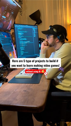 Justin Scott 👨‍💻 | GameDev on Instagram: "5 type of games to make to learn game development 👨‍💻🎮 (without using AI 😉🚫) 👉 Breakout / Arkanoid Clone Learn collision detection, physics, game loops, and scoring by managing moving objects and level progression. 👉 Top-Down Shooter (2D) Practice real-time input, enemy spawning, projectiles, health systems, and scalable gameplay logic. 👉 Endless Runner (2D) Learn procedural gameplay, object pooling, camera movement, and difficulty scaling for