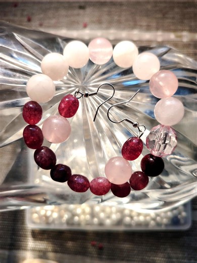 Rose Quartz and Ruby Beaded Earrings, Boho Gemstone Jewelry Set - Etsy