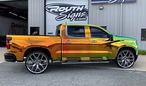 5.4M views · 538 reactions | C R A Z Y 浪 C H R O M E ..  @derekgolf  @routhsigns #wrapped #neochrome #silveradowrap #chromesilverado #chromewrap #paintisdead | Paint is Dead | Facebook