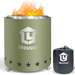 Messon 10.2 x 8.7 in Tabletop Fire Pit, Stainless Steel Low Smoke Table Top Firepit with Stand, Portable Mini Bonfire Fire Pit for Indoor Outdoor, Safe Fueled by Pellets or Wood, with Travel Bag