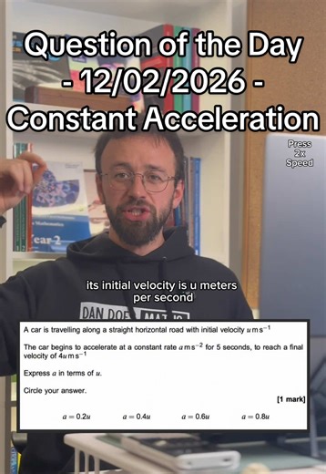 Did you see the clue in the question? 👀 This car is moving with constant acceleration! Question of the day - 12/02/2026 Past paper: AQA - Paper 2 (2022) [Q12] #questionoftheday #alevelmaths #alevels #mechanics #suvat