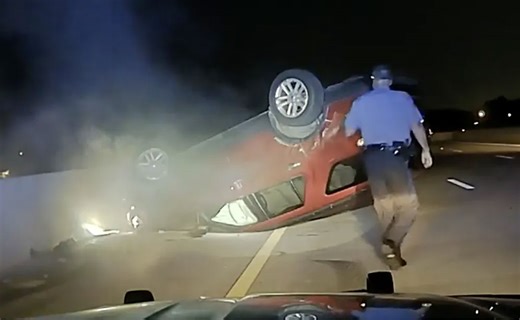 Cop enjoys flipping over pregnant woman's car for pulling over too slowly