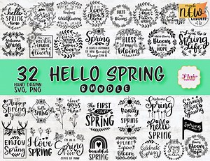 Hello Spring Bundle, Welcome Spring Svg, Flower Svg, Spring is Here Svg, Spring Quotes Svg, Gardening Svg, Floral Wreath, Botanical, Easter - Etsy